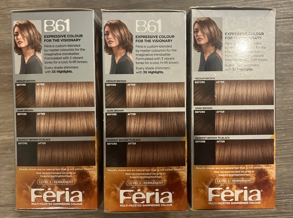 3 Packs L'Oreal Paris Feria Hair Color ~ # B61 ~ Hi-Lift Brown ~ | eBay