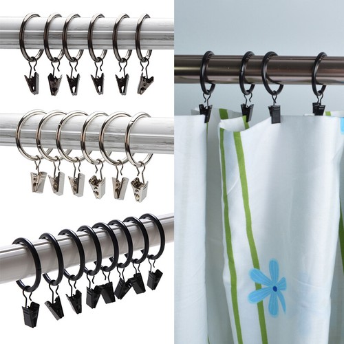 Set Of 10 35mm Curtain Rings With Clips And Eyelets Hooks Dry Metal Ry