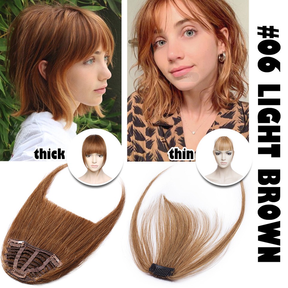 Real 100% Human Hair Bangs Extensions Clip In Thick Fringed Hairpiece ...