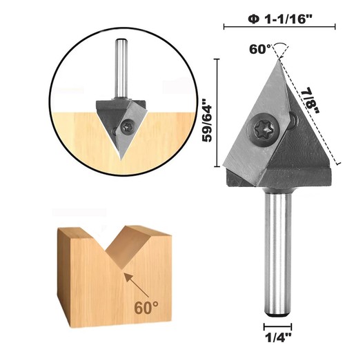 60 Degree V-Groove Insert CNC Router Bit for Wood 2D/3D Engraving-1/4 ...