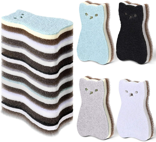 8 Pieces Cat Shape Kitchen Sponge Set Sink Sponge Double-Sided Cleaning ...