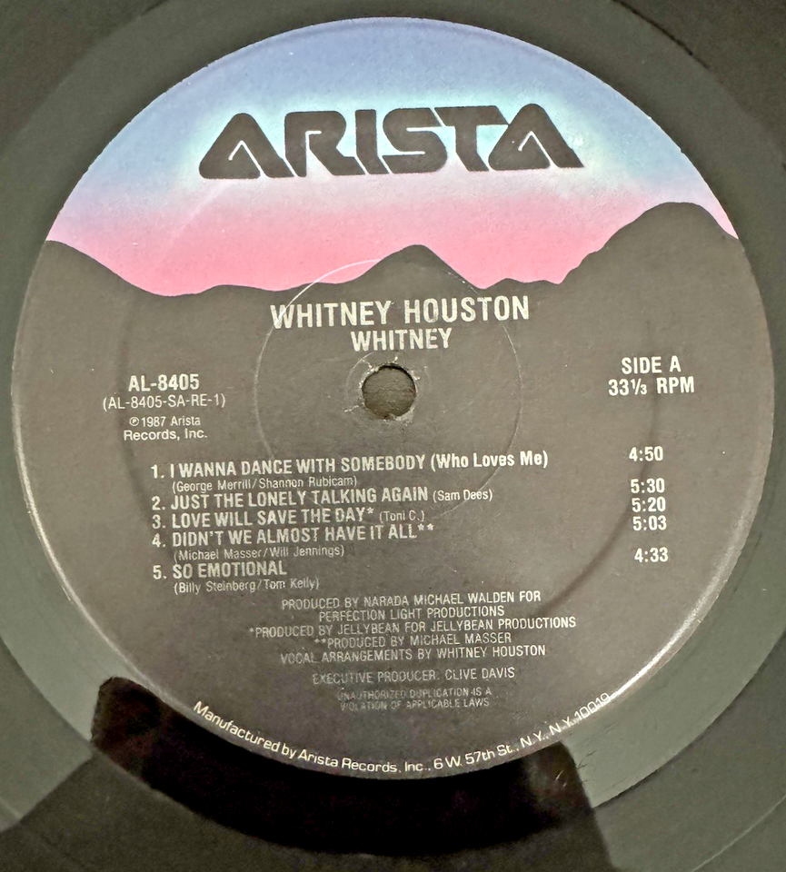Whitney Houston - Whitney, Vinyl LP 1987 Arista Records, 1st Press, VG+ ...