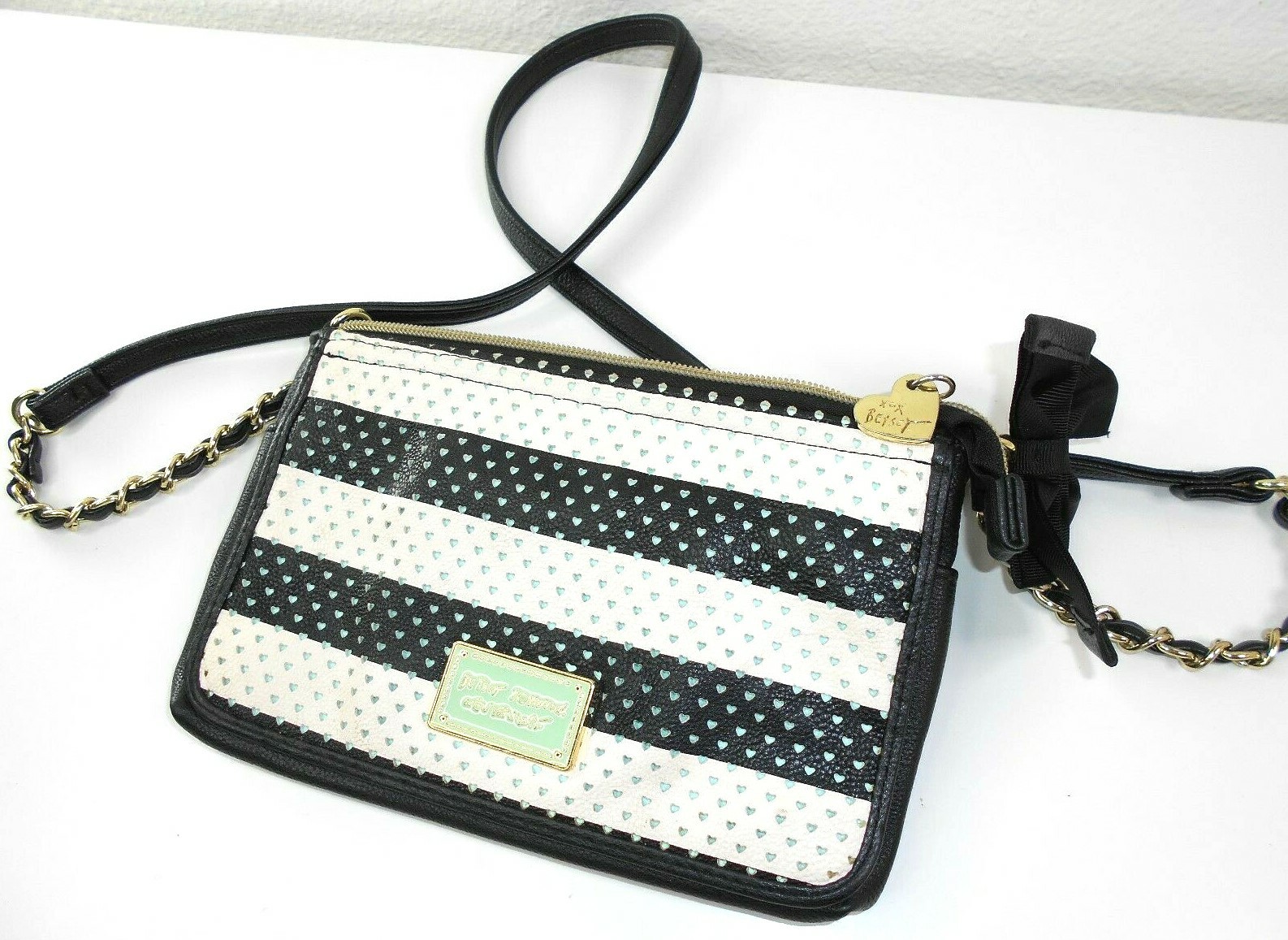 Betsy Johnson Crossbody Purse XOX Bag Mini Hearts w/ Rope Chain Strap ...