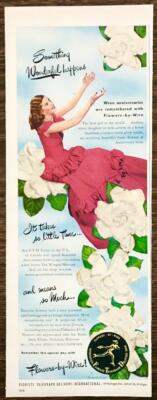 1947 FTD Flowers-by-Wire Print Ad Something Wonderful Woman Red Dress ...