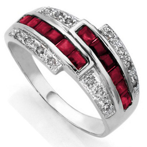 Genuine Ruby &Diamond Channel Set Band Ring Platinum Over 925 Sterling ...
