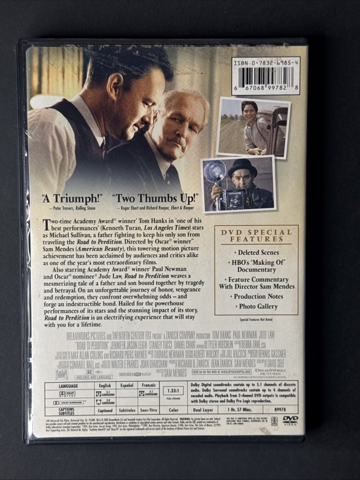 Road to Perdition DVD Full Screen Tom Hanks Paul Newman Jude Law 2002 ...