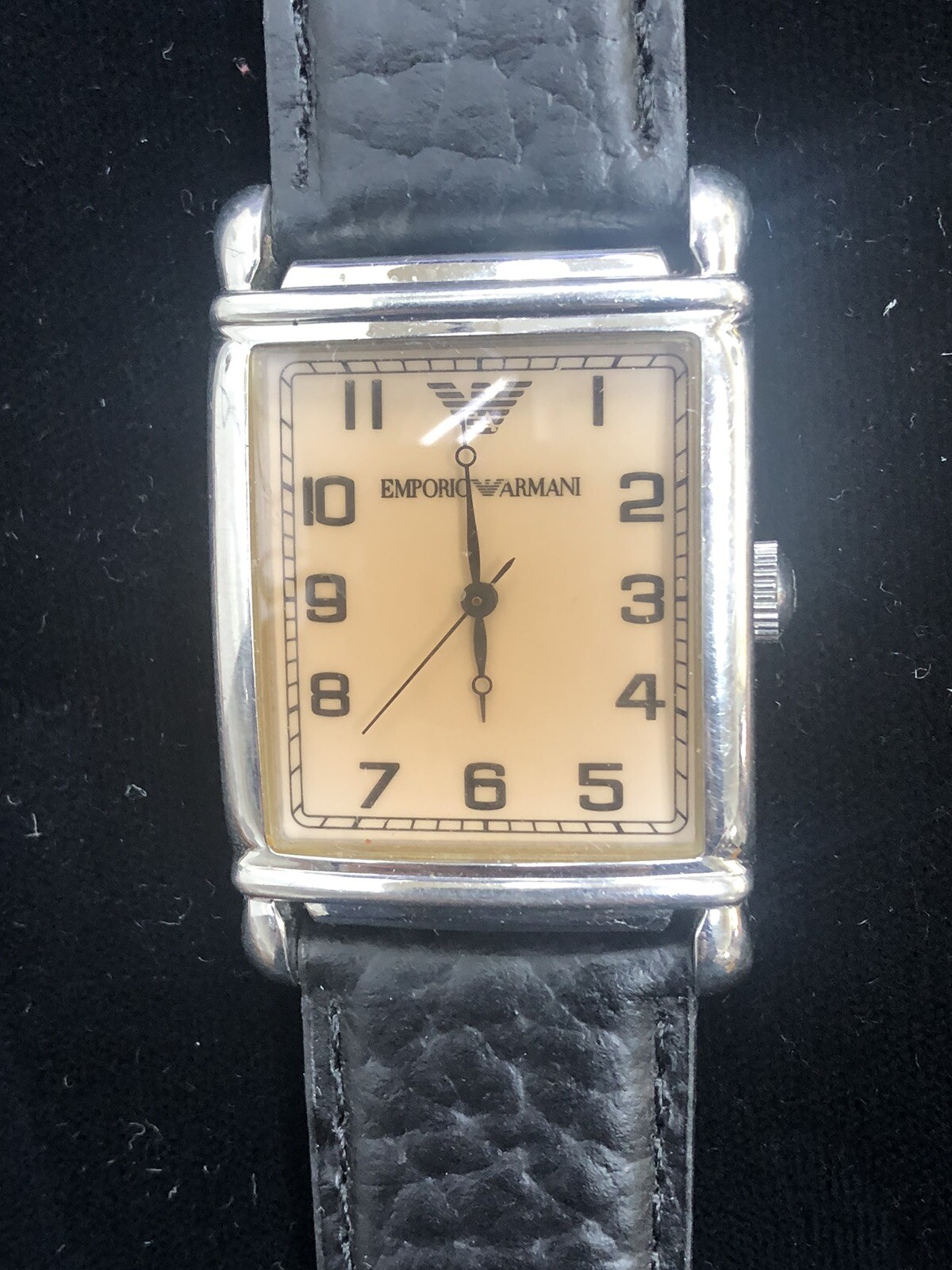 EMPORIO ARMANI AR0203 Men Women Rectangle Watch Black Leather Strap ...