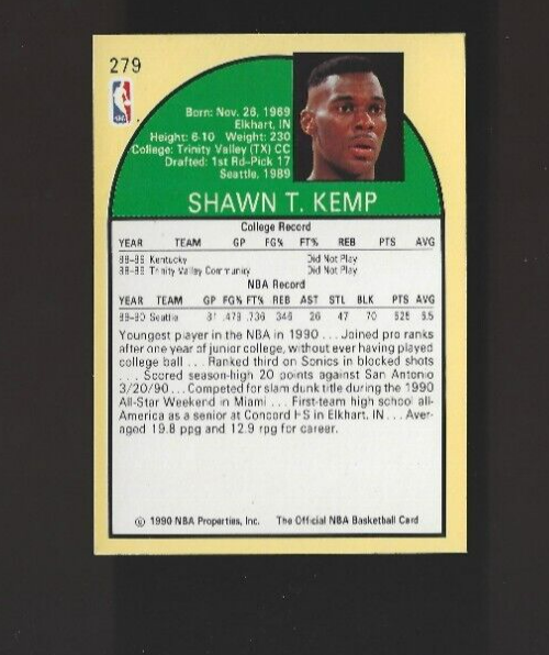 1990-91 Shawn Kemp NBA Hoops #279 RC Supersonics Reign Man | eBay