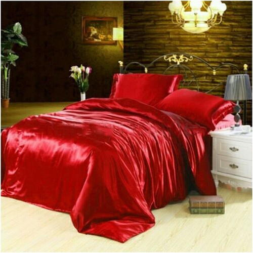 Red Silk Like Doona/Duvet Quilt Cover Set Queen/King Size Bedding Set ...