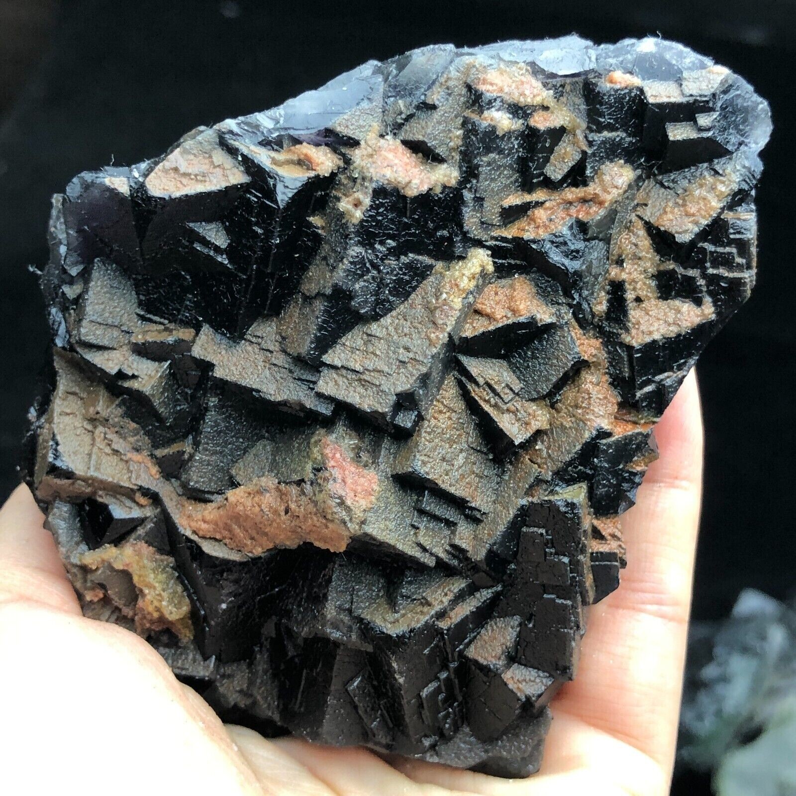 272g Natural Purple Cube Ladder Fluorescent Fluorite Crystal Mineral ...