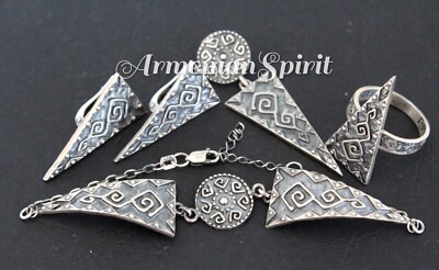 Armenian Spirit Ring bracelet earrings pendant Triangle etno Sterling ...