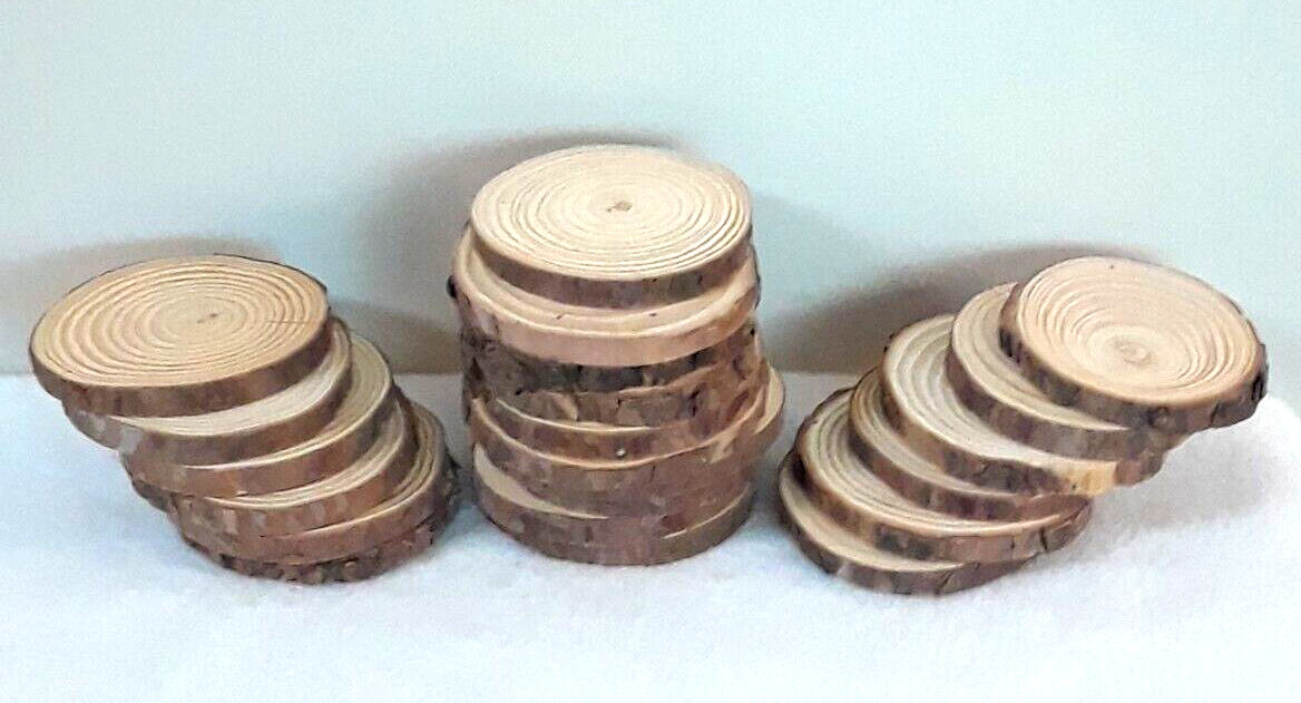 Wood Log Slices Unfinished Sizes 3.5"-4" Wood Disks With Bark For ...