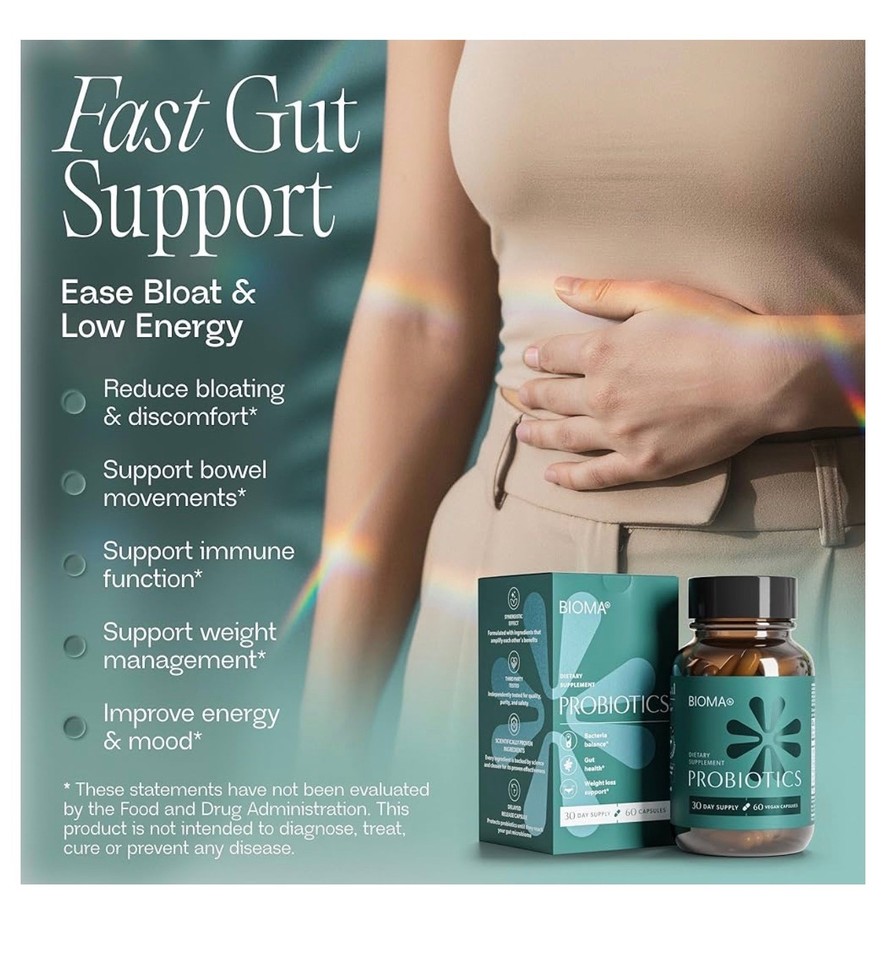 Bioma Probiotics for Digestive Health | 3-in-1 Gut Health Formula | 60 ...