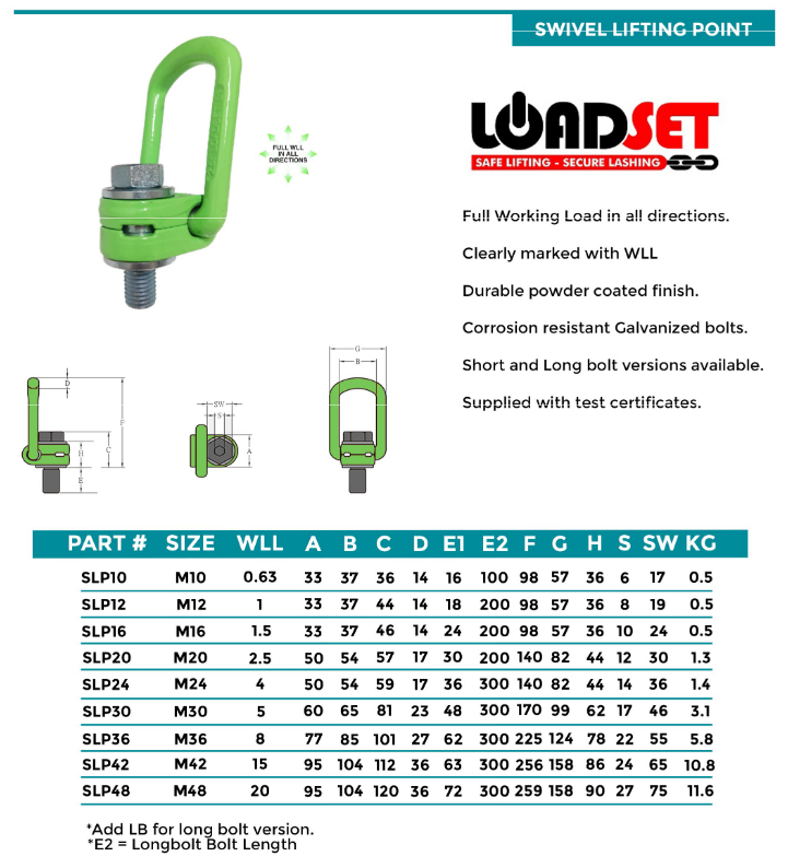 (2 PACK) M10 Swivel Lifting Point 0.63T 16mm thread VLBG SLP | eBay ...