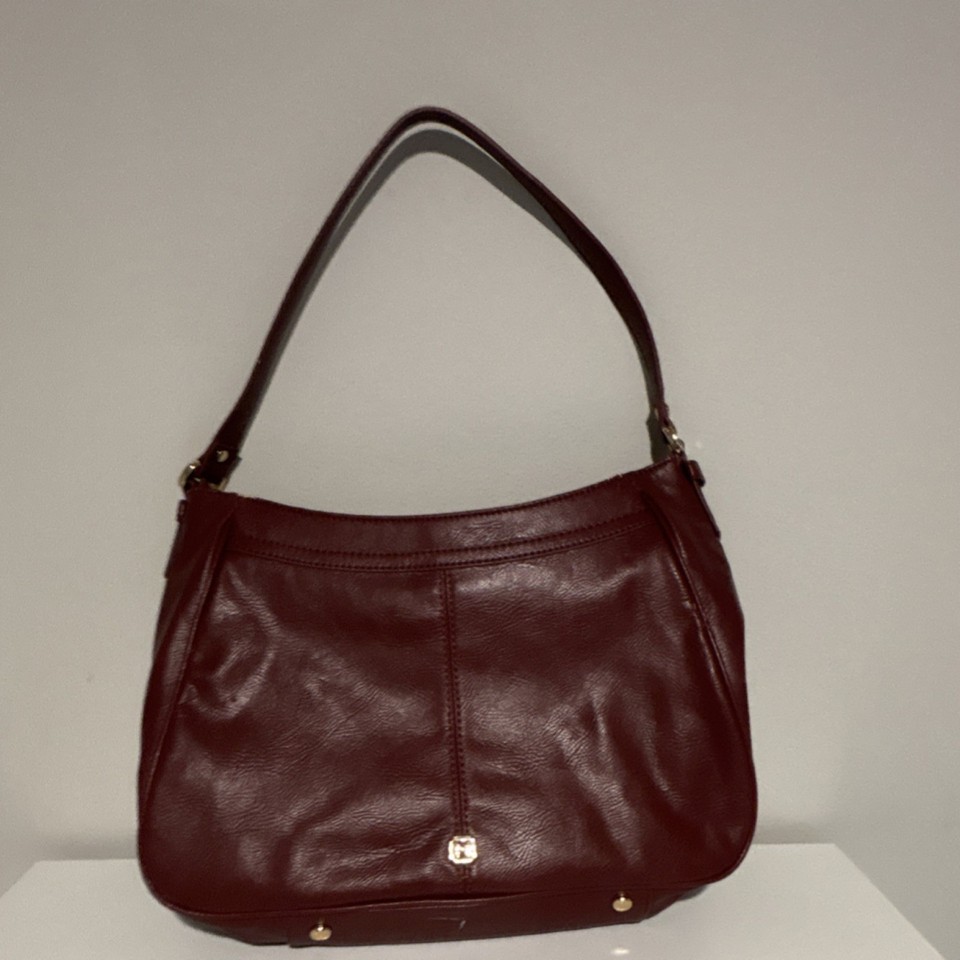 Etienne Aigner Burgundy Shoulder Bag Gold-Tone Hardware Logo Accent | eBay