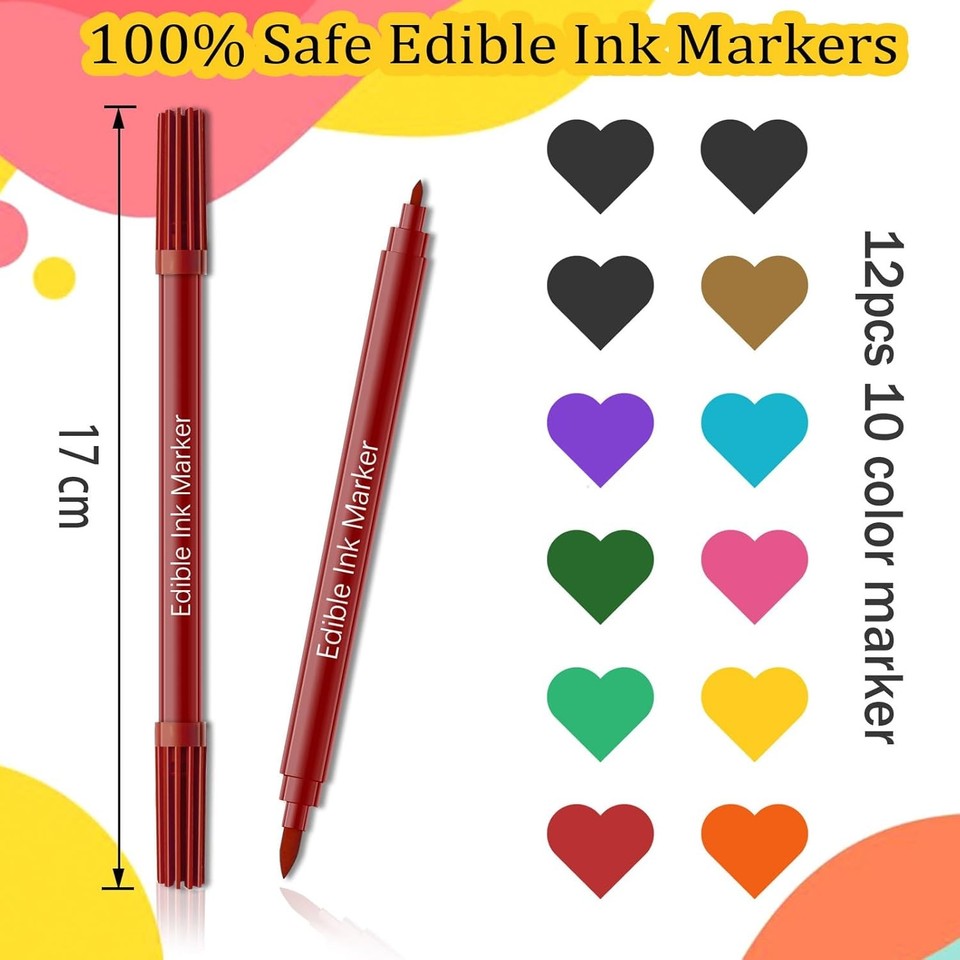 12PCS Edible Marker Food Coloring Pens Set Drawing Double Side Writers ...