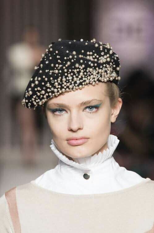 Handmade Warm Beaded Hat, Wool Embroidered Beret With Pearl And ...