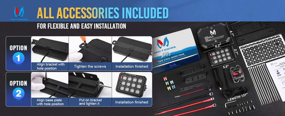 MICTUNING Bluetooth 12 Gang Switch Panel RGB Led Auxiliary ON-OFF Relay ...