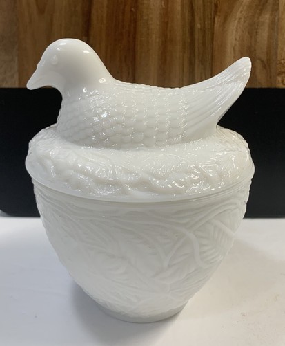 Vintage Avon White Milk Glass Hen Chicken On Nest Candy Trinket Covered ...