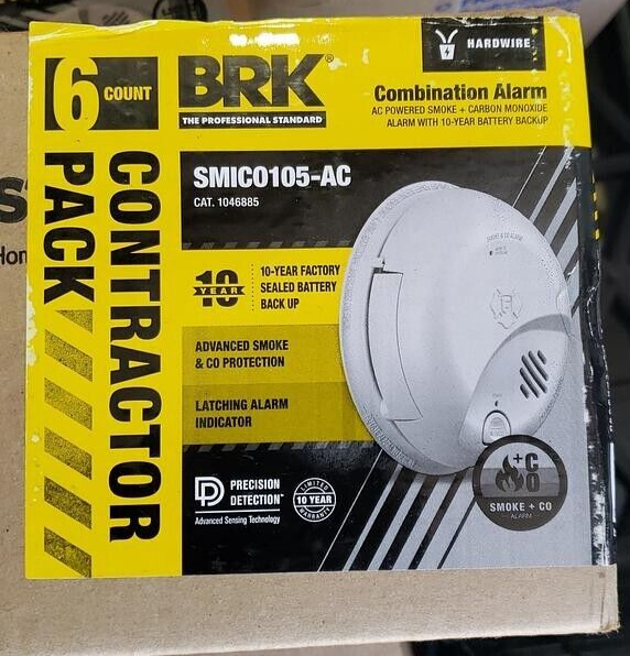 Pack Of 6 First Alert BRK SMICO105-AC Hardwire AC Smoke and Carbon ...