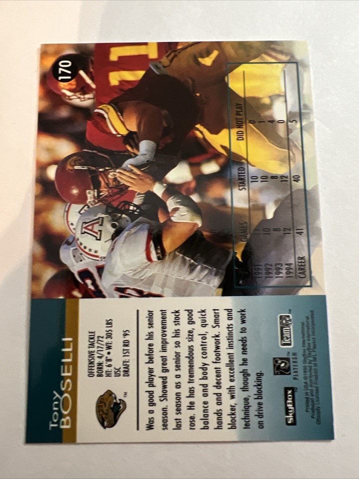 1995 SkyBox Impact #170 Tony Boselli Rookie Card Jacksonville Jaguars ...