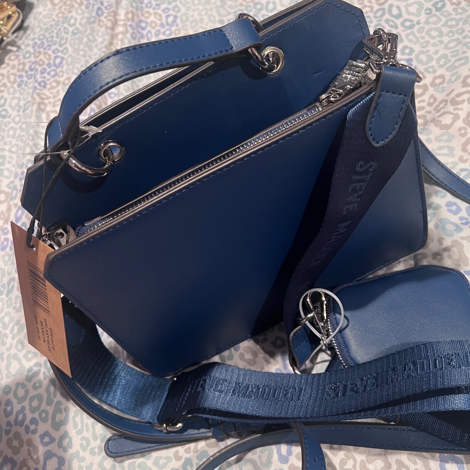 New Steve Madden Purse Hand Bag Satchel Galaxy Blue Bevelyn NWT Viral ...