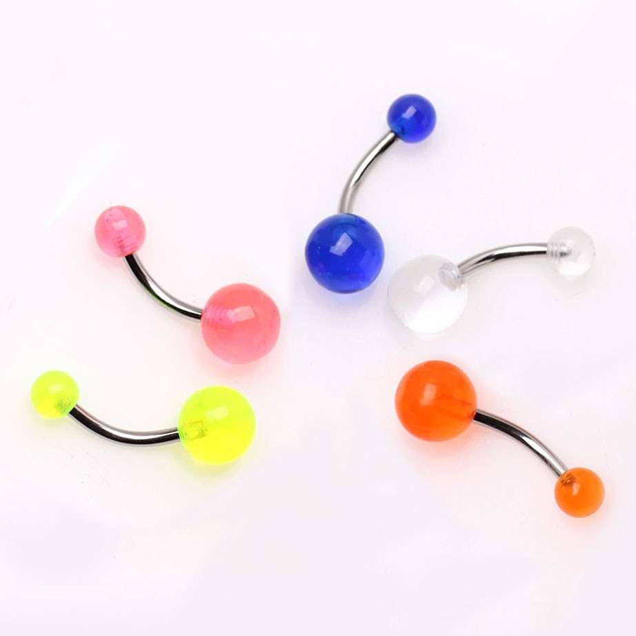 316L Surgical Steel Belly Button Ring with Two UV Coated Acrylic Balls ...