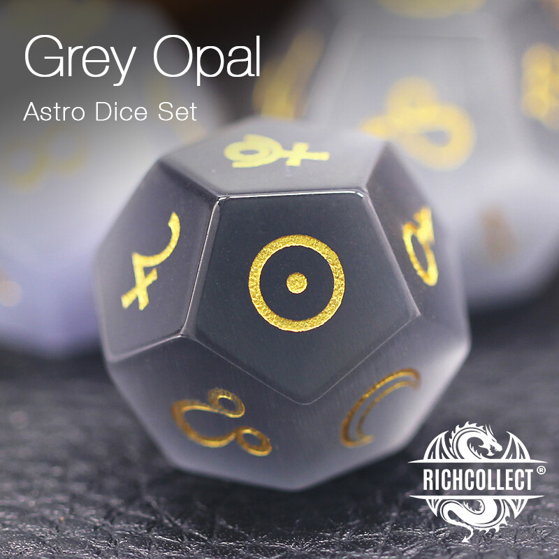 Grey Opal Zodiac Astrodice Dice Set Astrology Planets House divination ...