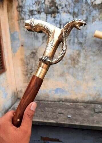 Brass Victorian Snake Handle Walking Stick Cane Woode… - Gem