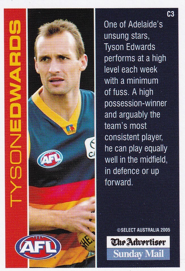 AFL 2005 Select The Advertiser Adelaide Crows - Tyson Edwards Card No ...