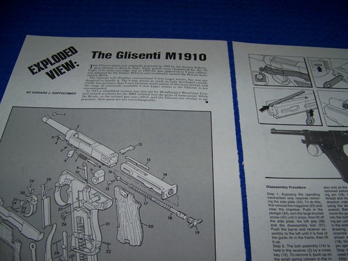 GLISENTI M1910 (.30 LUGER) PISTOL..TAKEDOWN/EXPLODED VIEW..(851BB) | eBay