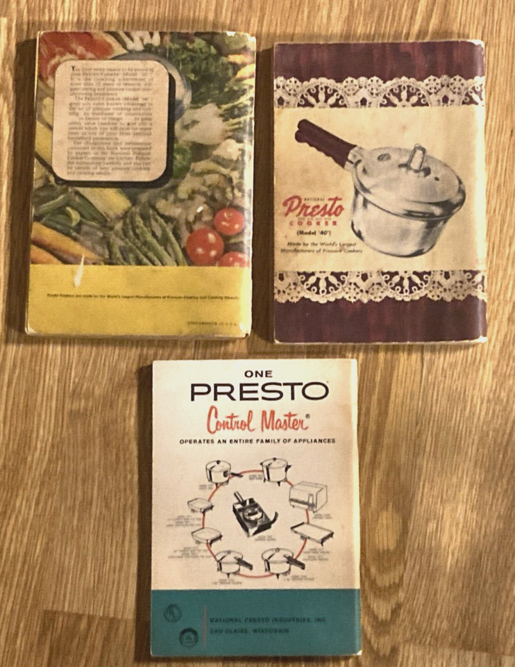 Lot of 3 Presto Recipe Books: 1947 Model 40, 1947 Model 60, 1964 ...