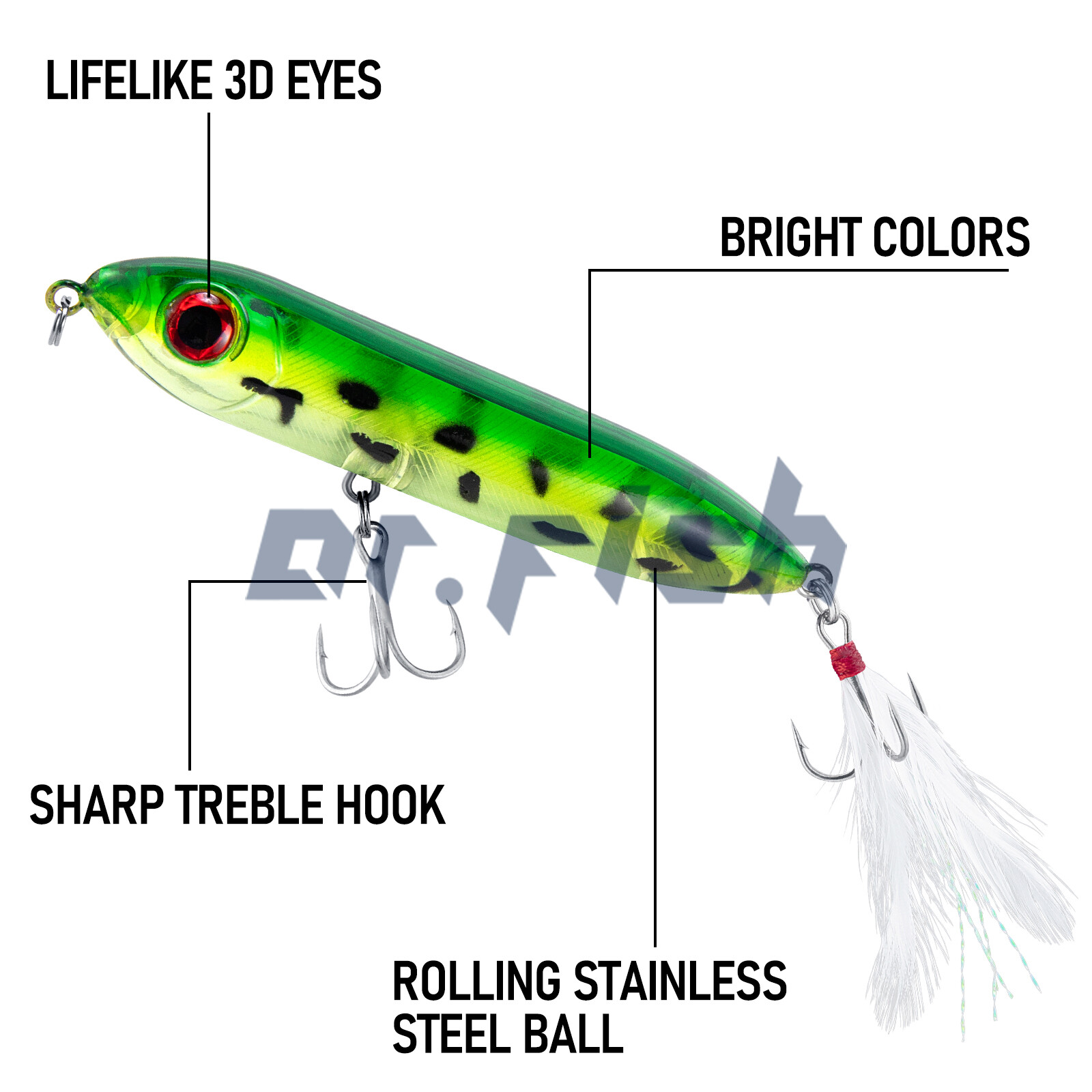 3 Pack Top Water Walking Lures Striper Bass Fishing Lures Feathered ...