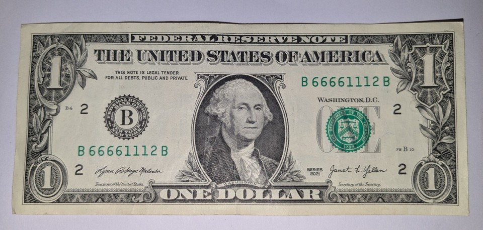 $1 Fancy Serial Number (B 66661112 B) 2021 Series | eBay