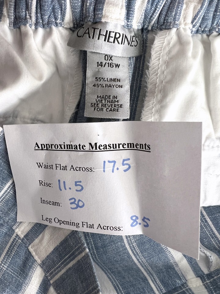 CATHERINES Women's 0X Plus Linen Rayon Blue White Striped Pants EUC | eBay