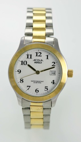 Acqua Mens Watch Light Date Stainless Silver Gold Date 30m Battery ...