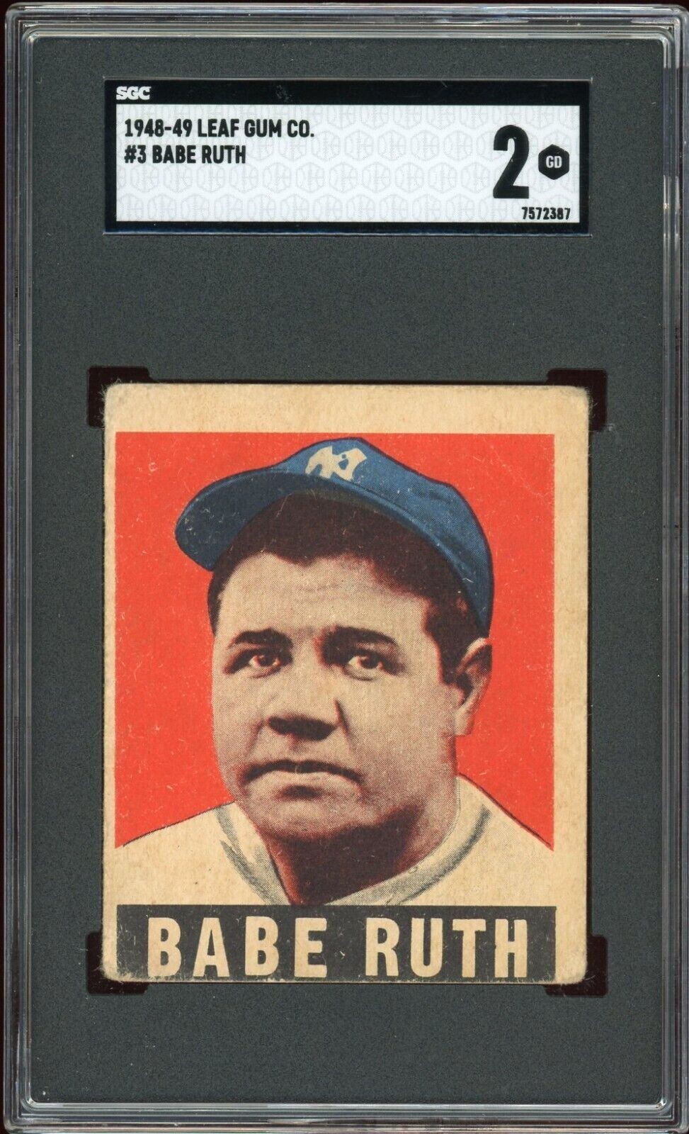 1948-1949 Leaf Babe Ruth Card #3 Yankees - Certified SGC 2 (Good ...