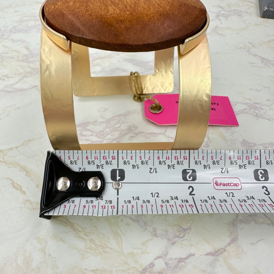 Everri Modern Cuff Bracelet Brushed Gold-Tone w/ Oval Wood Center, One Size NEW | eBay