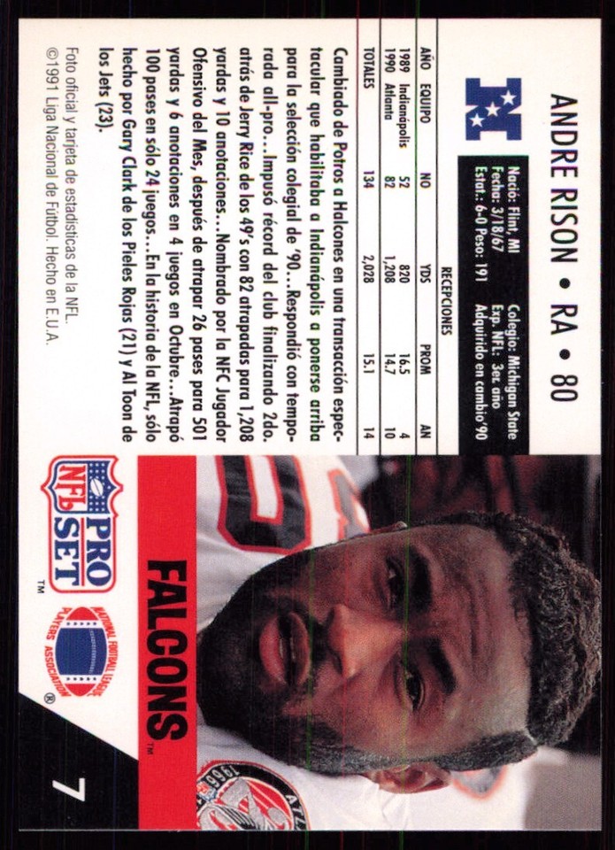 1991 Pro Set Andre Rison Atlanta Falcons #439 | eBay