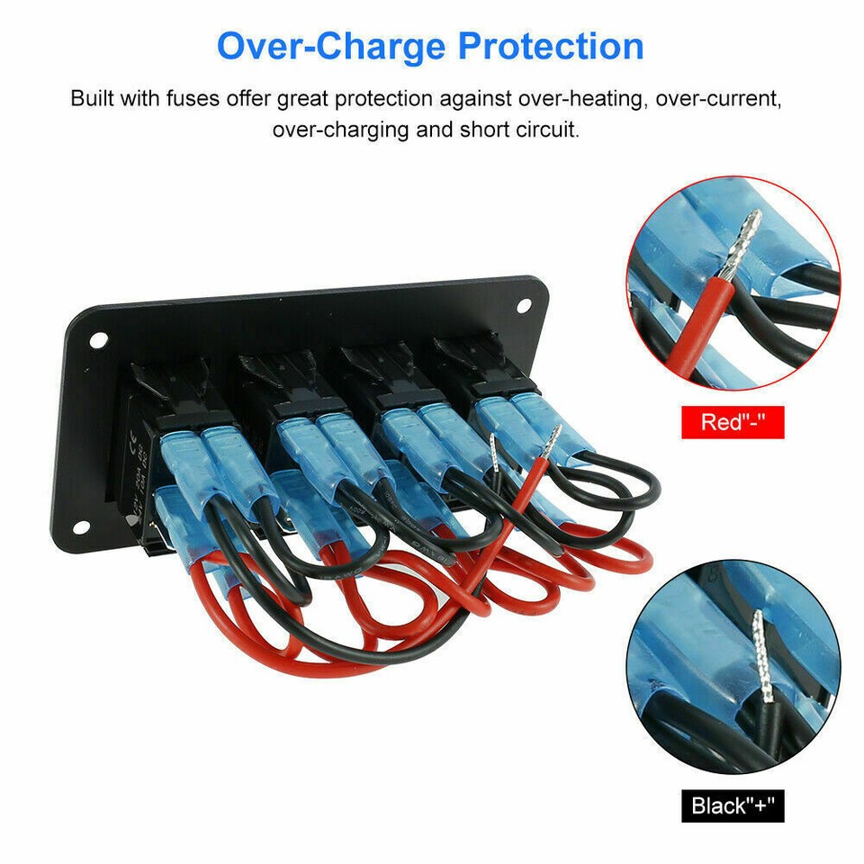 4 Gang Rocker Switch Panel Red LED Waterproof Breakers Car Marine Boat ...