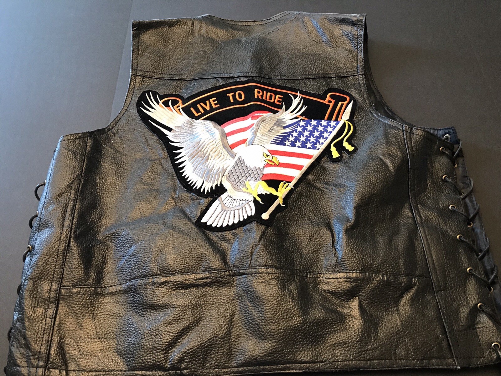 Eagle/Flag Embellished Leather Vest - Gem