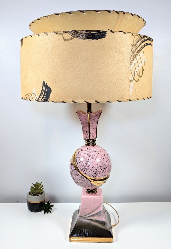 1950's PINK Gold Sputnik Atomic Lamp 2 tier Fiberglass shade Mid ...