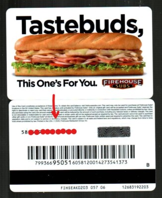 FIREHOUSE SUBS Tastebuds, This One's For You ( 2020 ) Gift Card ( $0 ...