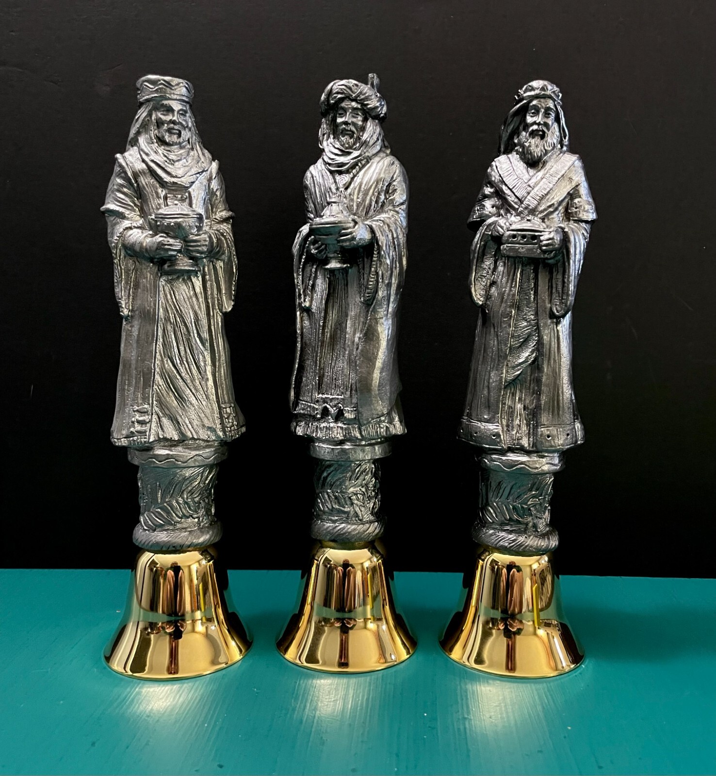 Michael Ricker Pewter Nativity Christmas Three 3 Wiseman Brass Bell ...