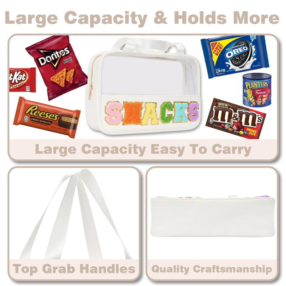 Snacks Bag Clear Chenille Varsity Letter Zipper Pouch Travel Makeup ...