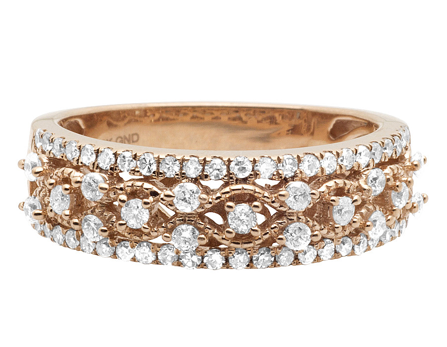 Ladies 10K Rose Gold Real Diamond Vine Designer Engagement Ring Band ...