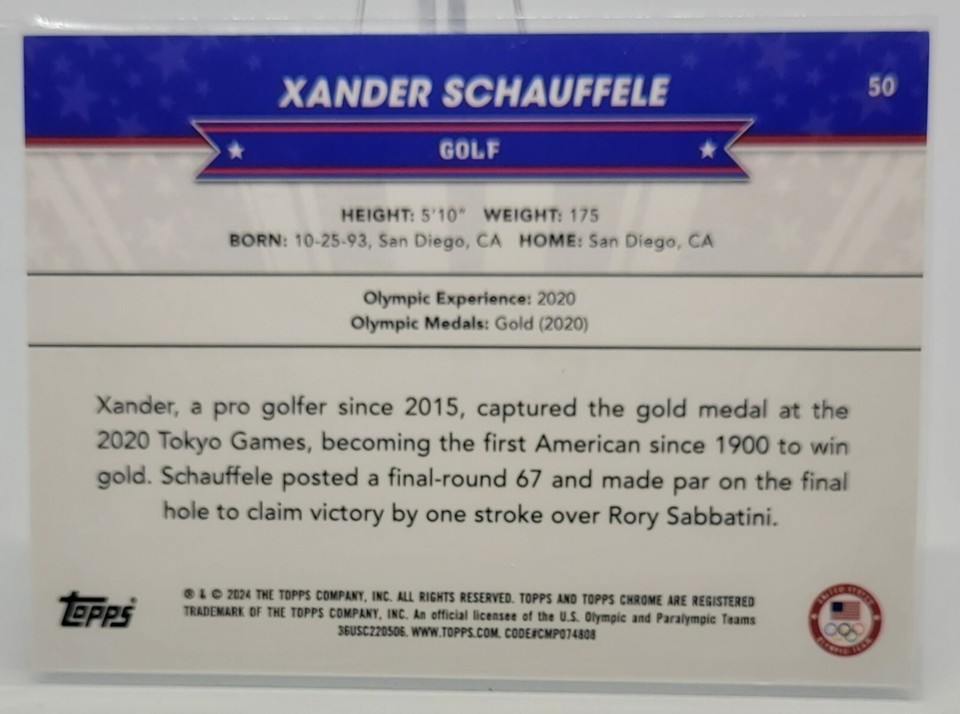 XANDER SCHAUFFELE 2024 TOPPS CHROME OLYMPIC GOLF BLACK REFRACTOR 6/10 ...