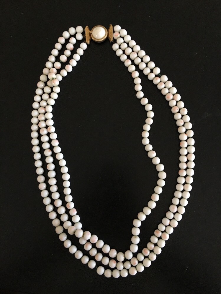 Napier Necklace Triple Strand Faux White Angel Skin Coral Necklace ...