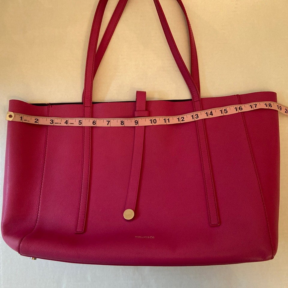 Tiffany&Co Raspberry Pink Tote Purse Grain Leather Handbag Large ...