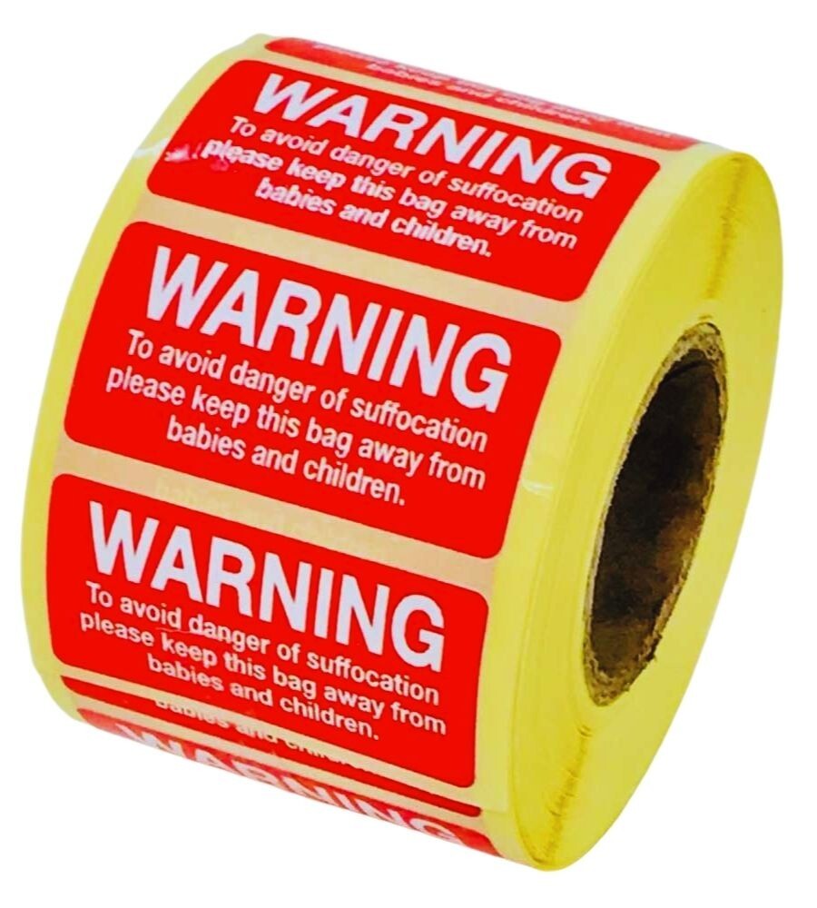 Polythene Bags - Warning! Danger Of Suffocation Safety Labels - 1,000 ...
